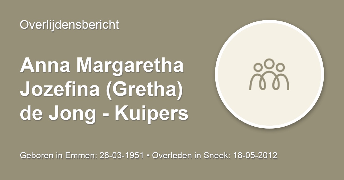 Anna Margaretha Jozefina (Gretha) de Jong - Kuipers 18 mei 2012 ...