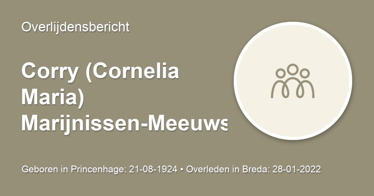 Corry (Cornelia Maria) Marijnissen-Meeuwsen 28 januari 2022 ...