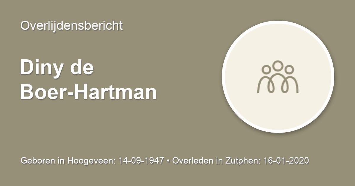 Diny de Boer-Hartman 16 januari 2020 • overlijdensbericht en ...