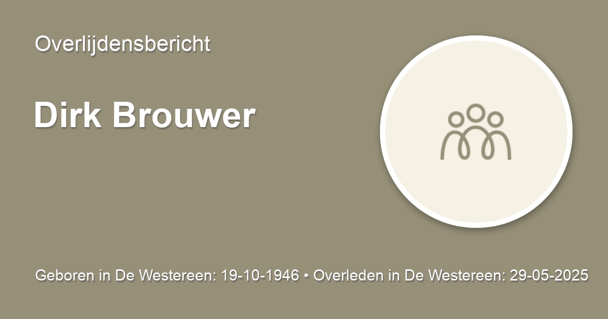 Dirk Brouwer 29 mei 2025 • overlijdensbericht en condoleances - Mensenlinq