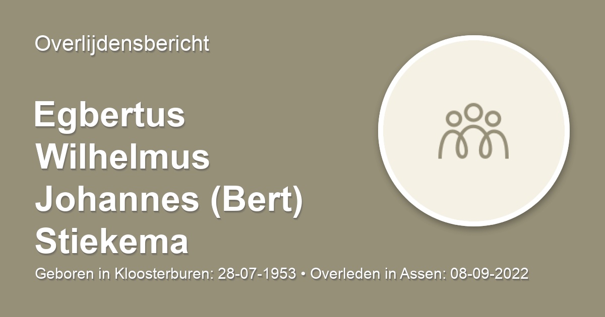 Egbertus Wilhelmus Johannes (Bert) Stiekema 8 september 2022 ...