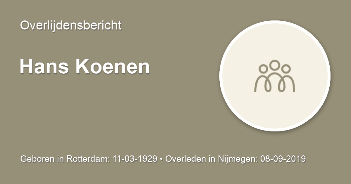 Hans Koenen 8 september 2019 • overlijdensbericht en condoleances ...