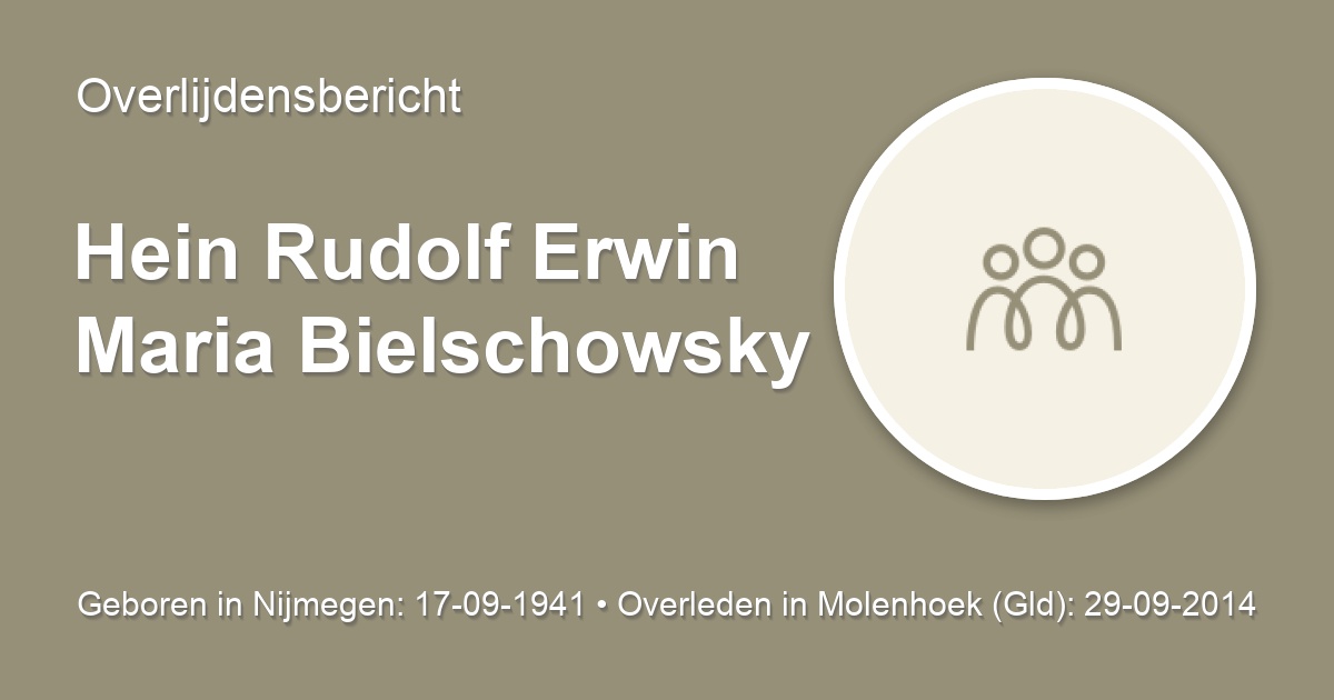 Hein Rudolf Erwin Maria Bielschowsky 29 september 2014 ...