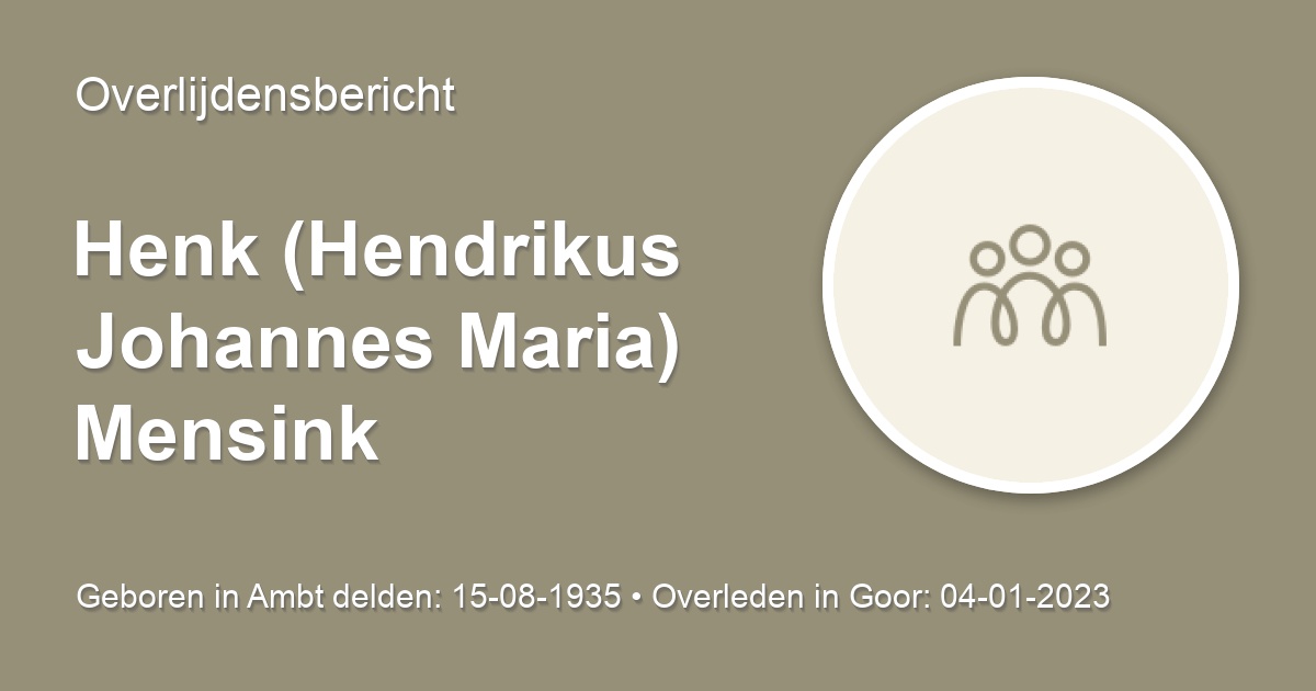Henk (Hendrikus Johannes Maria) Mensink 4 januari 2023 ...