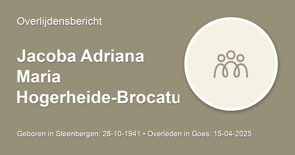 Jacoba Adriana Maria Hogerheide-Brocatus 15 april 2025 ...
