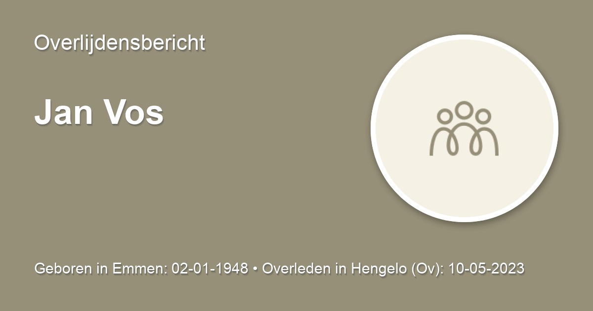 Jan Vos 10 mei 2023 • overlijdensbericht en condoleances - Mensenlinq