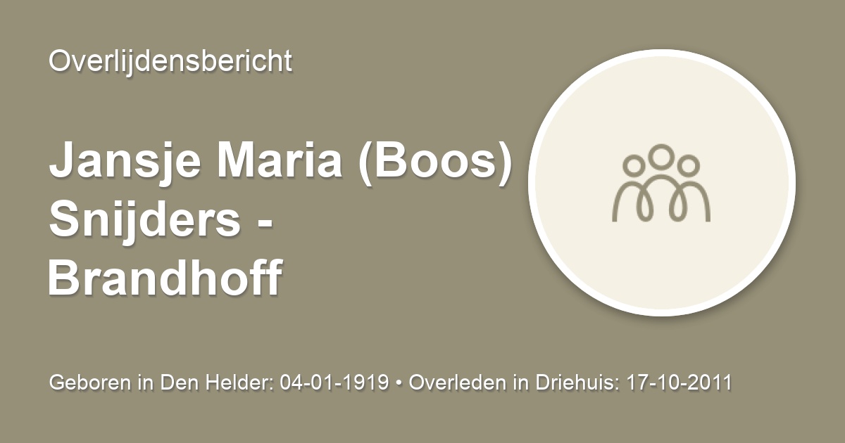 Jansje Maria (Boos) Snijders - Brandhoff 17 oktober 2011 ...