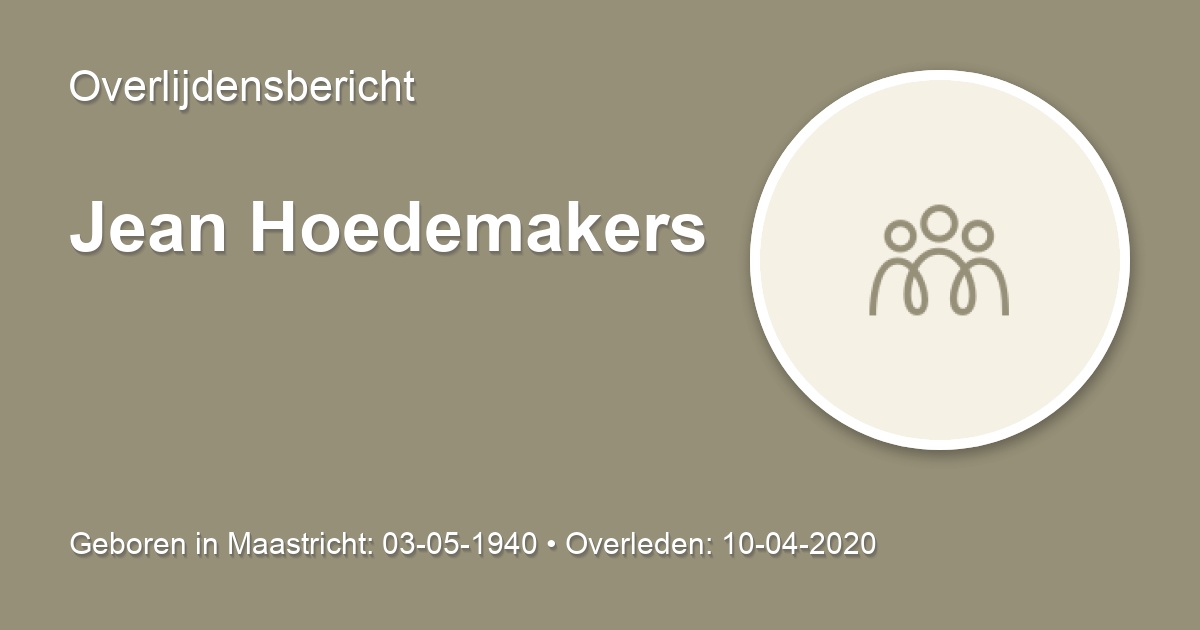 Jean Hoedemakers 10 april 2020 • overlijdensbericht en condoleances ...