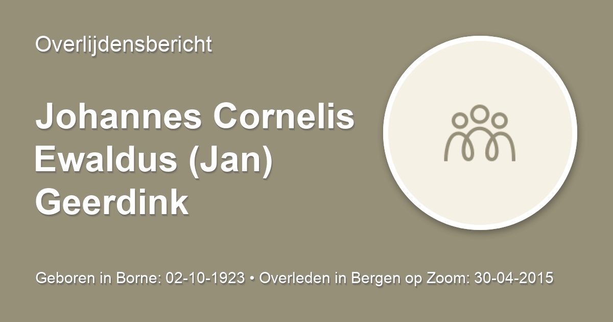 Johannes Cornelis Ewaldus (Jan) Geerdink 30 april 2015 ...