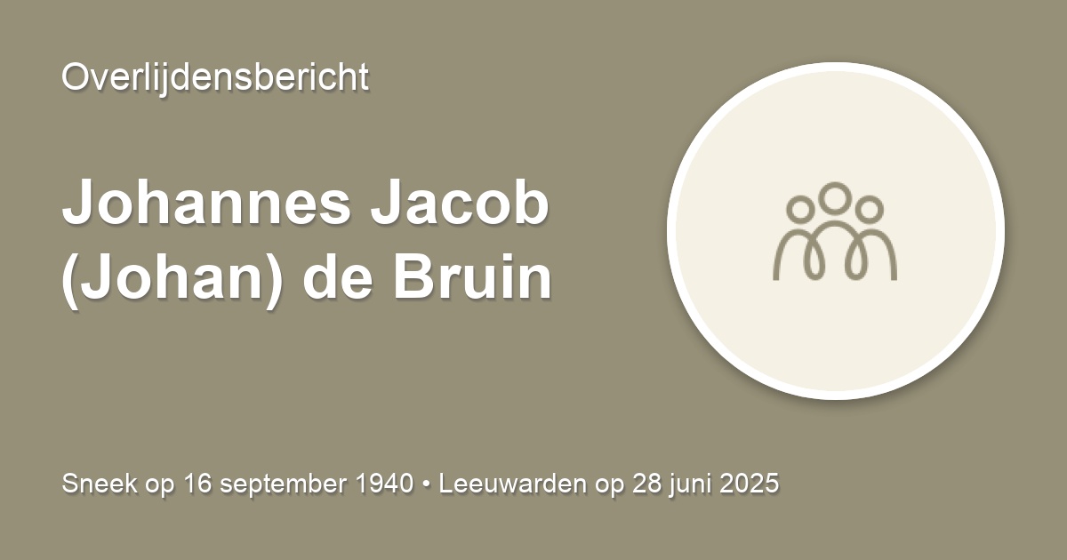 Johannes Jacob (Johan) de Bruin 28 juni 2025 • overlijdensbericht en ...