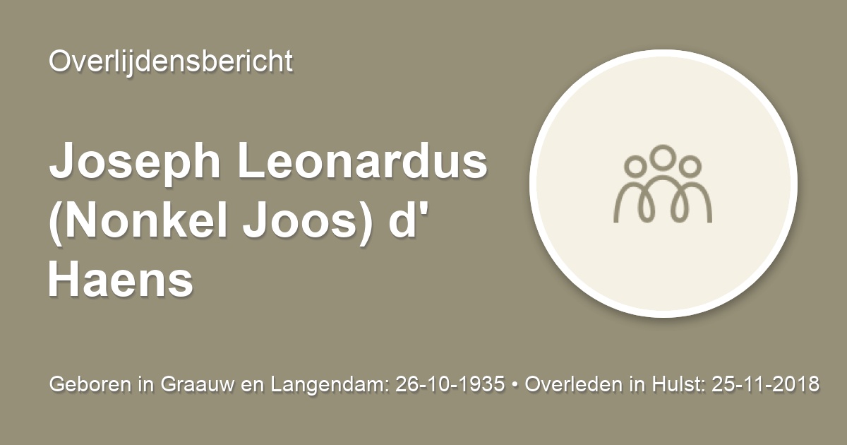 Joseph Leonardus (Nonkel Joos) d' Haens 25 november 2018 ...