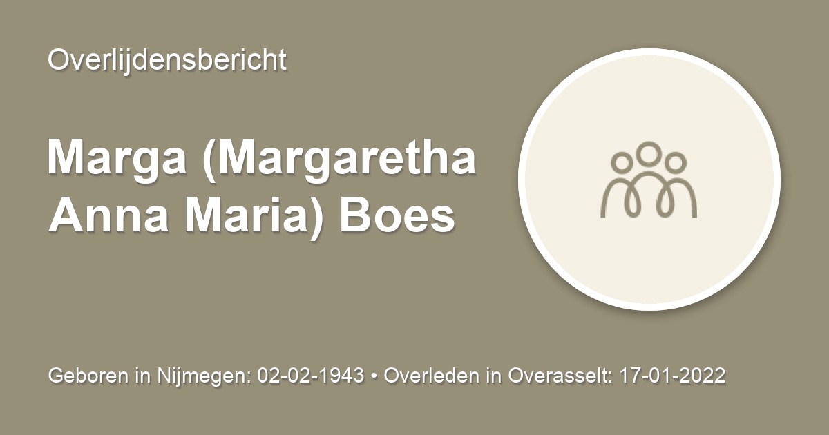 Marga (Margaretha Anna Maria) Boes 17 januari 2022 • overlijdensbericht ...