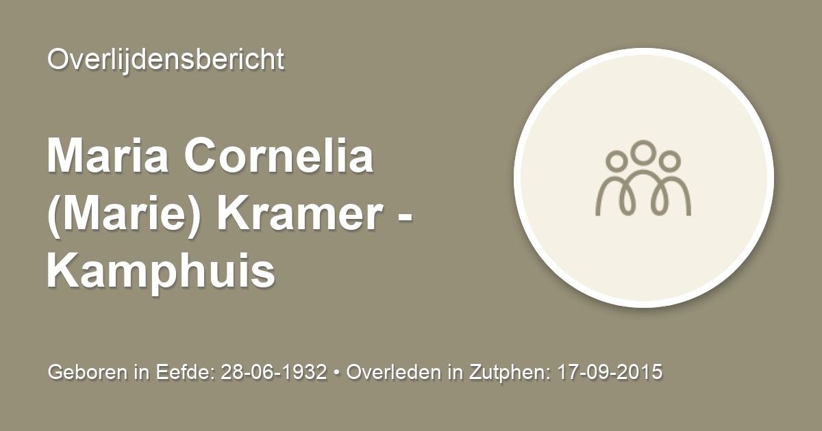 Maria Cornelia (Marie) Kramer - Kamphuis 17 september 2015 ...