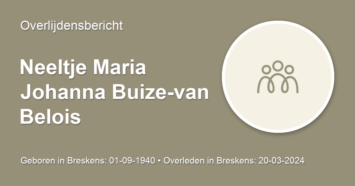 Neeltje Maria Johanna Buize-van Belois 20 maart 2024 ...